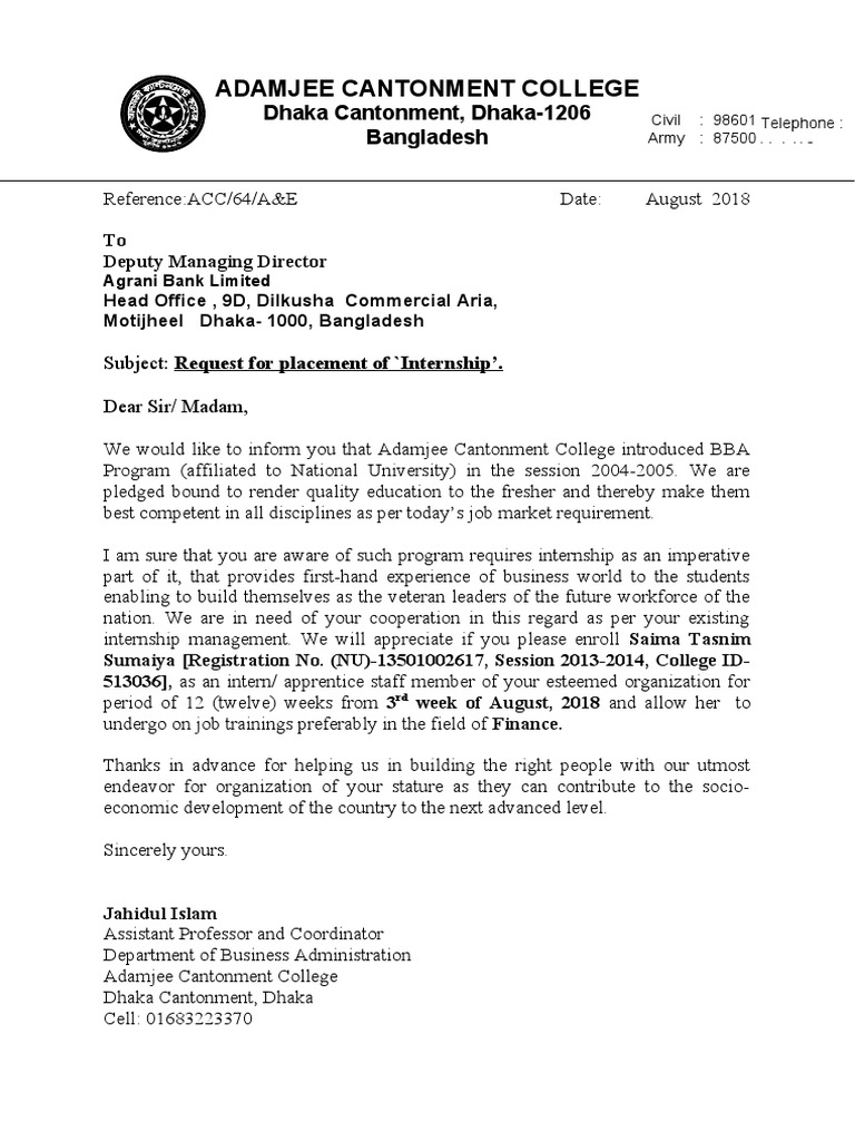 Internship-Letter - Rokeya Akter Tripti | PDF