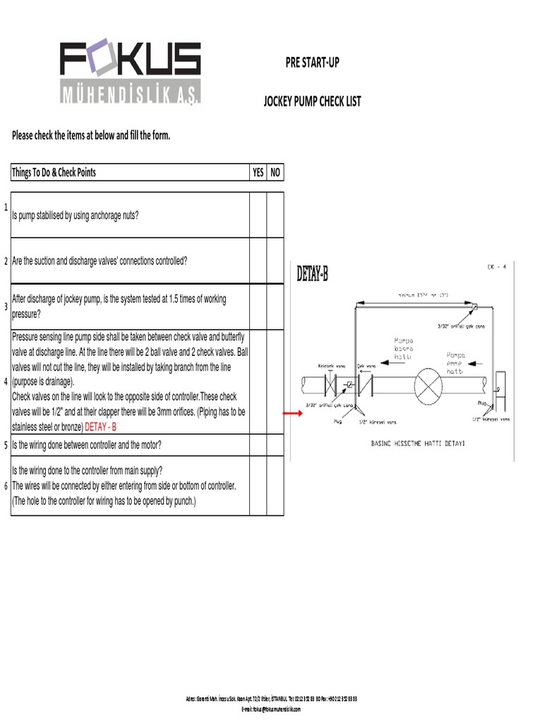 Jockey Pump Pre-Start Checklist | PDF