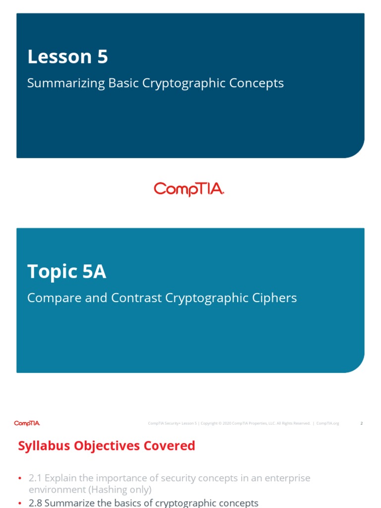 Lesson 5: Summarizing Basic Cryptographic Concepts | PDF | Cryptography | Public Key Cryptography