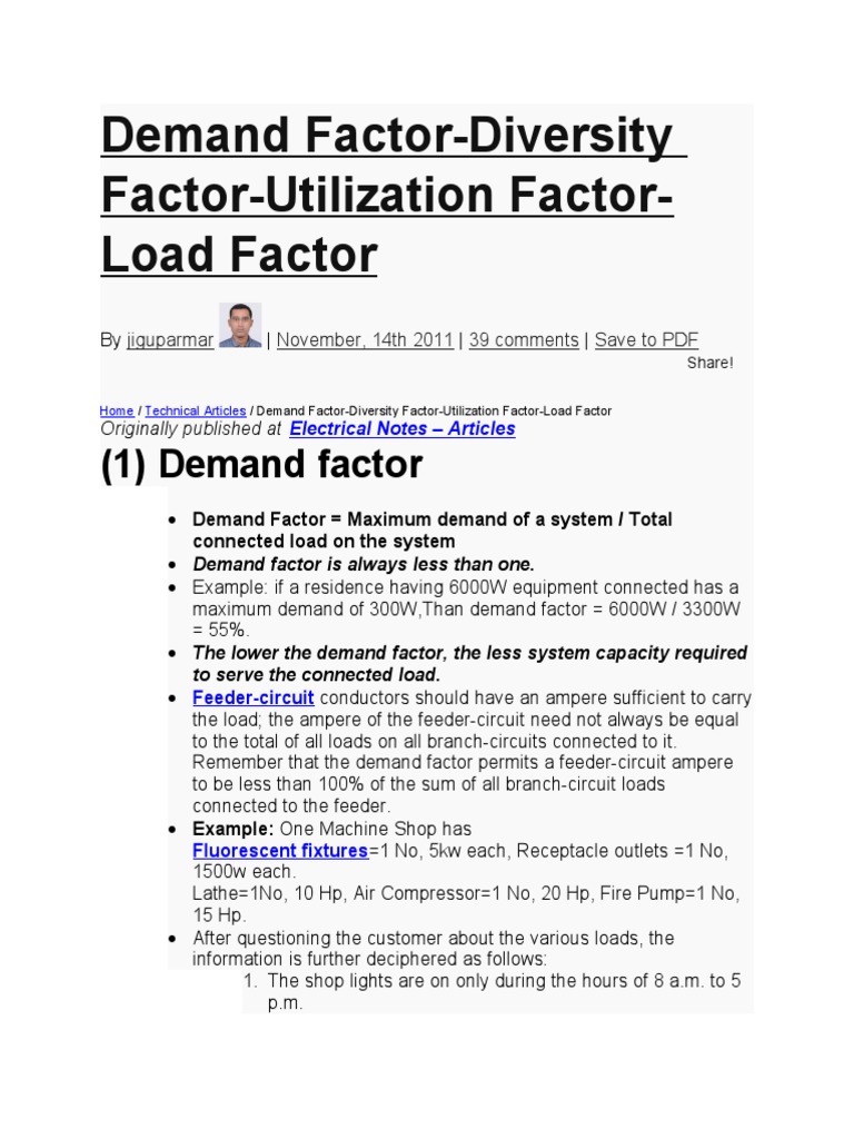 Demand Factor, Diversity Factor and Load Factor Calculations | PDF ...