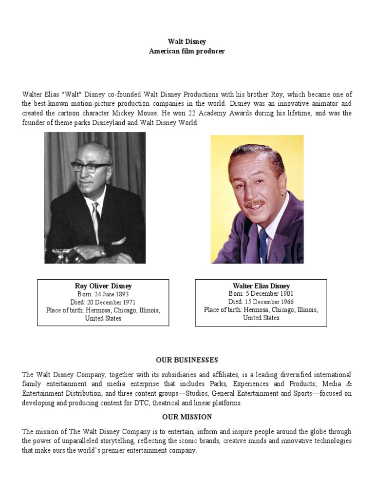 BRIEF HISTORY (Walt Disney) Updated | PDF | Walt Disney | The Walt ...