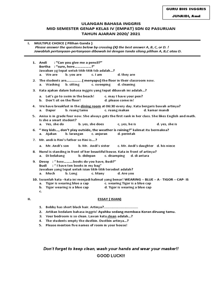 ULANGAN BAHASA INGGRIS Mid Semester Genap 2020'2021 | PDF