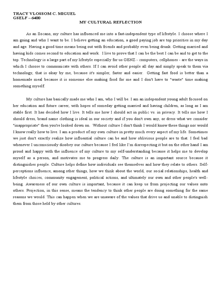 Activity - My Cultural Reflection | PDF | Value (Ethics) | Social ...