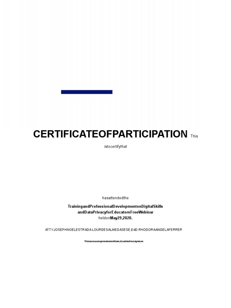 Certificateofparticipation: This Istocertifythat | PDF | Computers