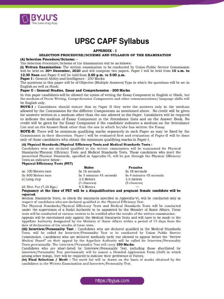 UPSC CAPF Syllabus | PDF