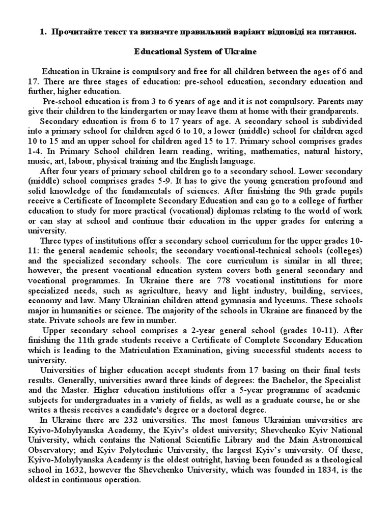 Ukrainian Education System Overview | PDF | Schools | Academic Degree