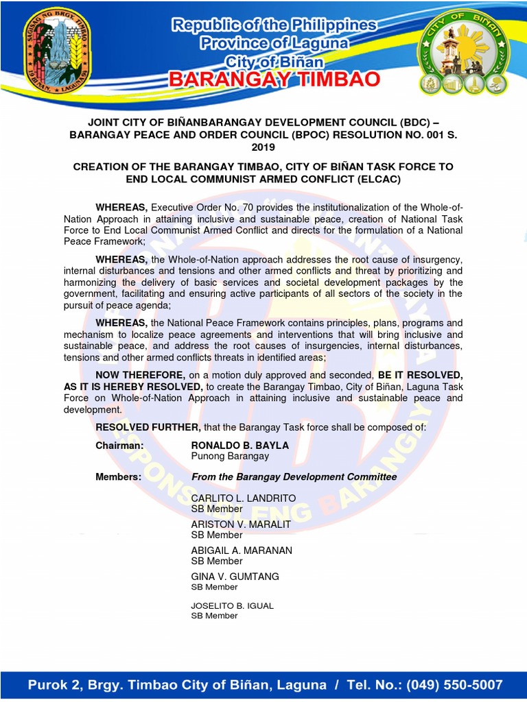 From The Barangay Development Committee: SB Member Joselito B. Igual SB ...