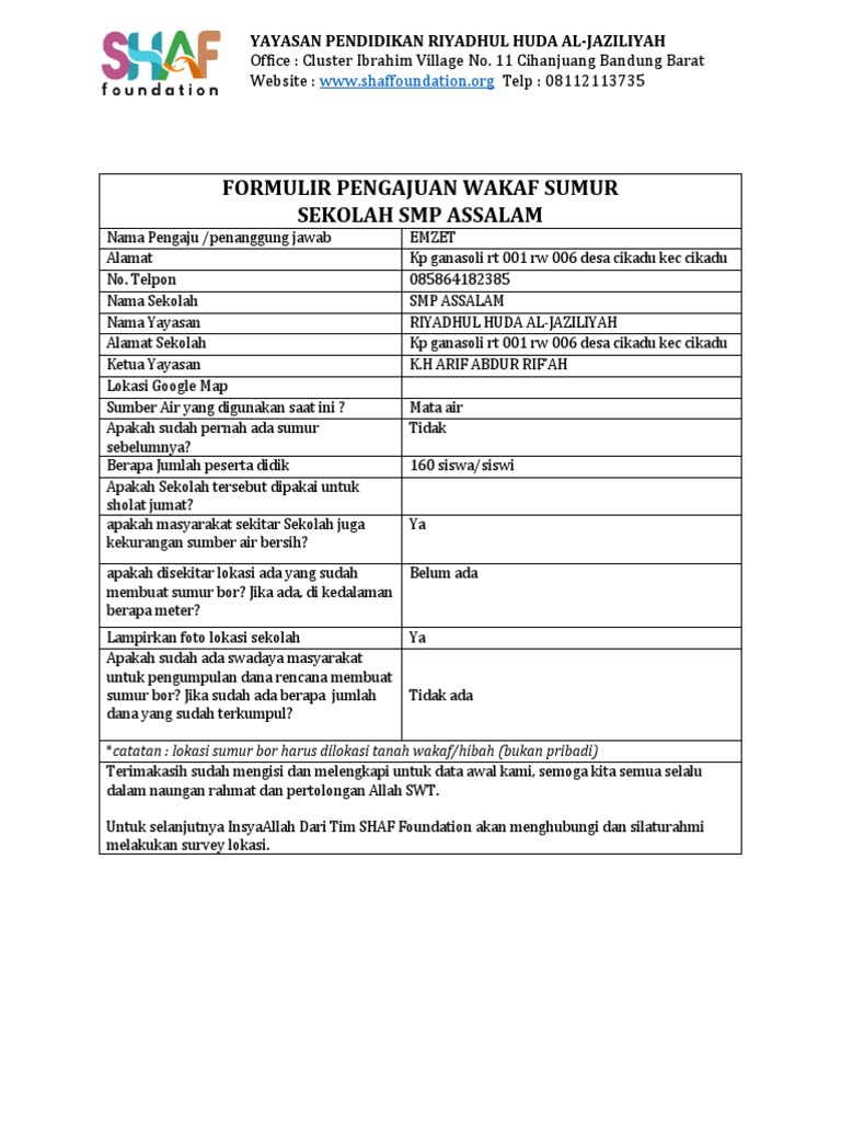 Form Pengajuan Sumur Bor | PDF