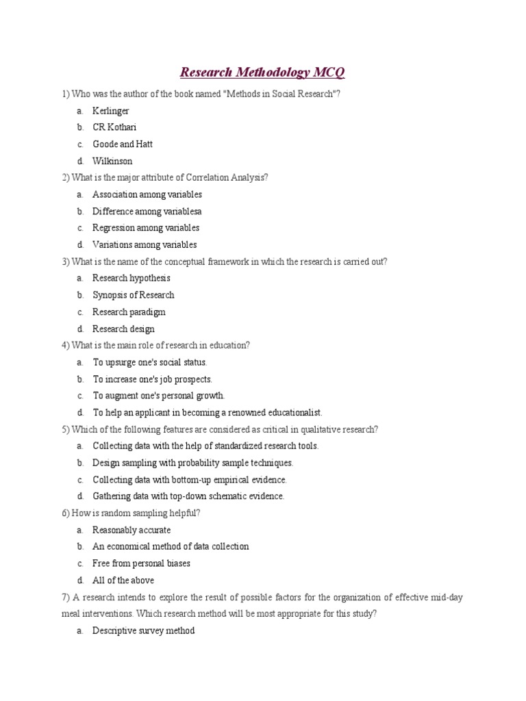 Research Methodology MCQ | PDF | Null Hypothesis | Hypothesis