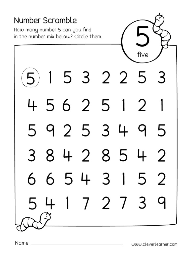 Scrambled Numbers Preschool Activity Worksheet Number 5b | PDF
