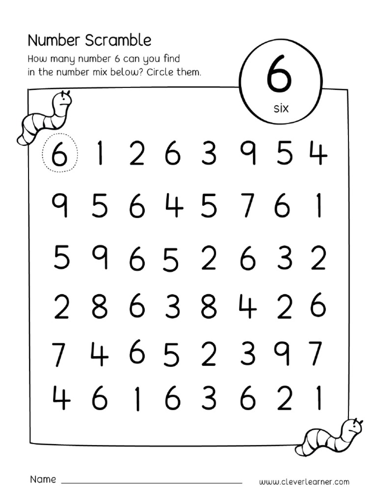 Scrambled Numbers Preschool Activity Worksheet Number 6b | PDF