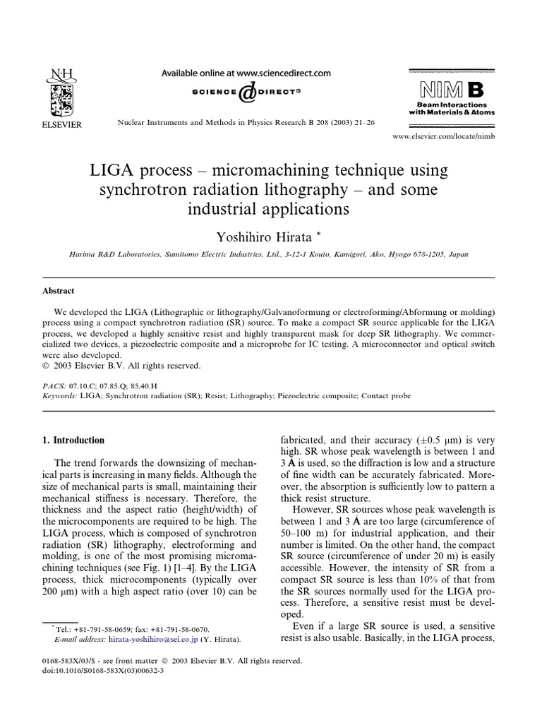 LIGA Process - Micromachining Technique Using Synchrotron Radiation Lithography - and Some ...