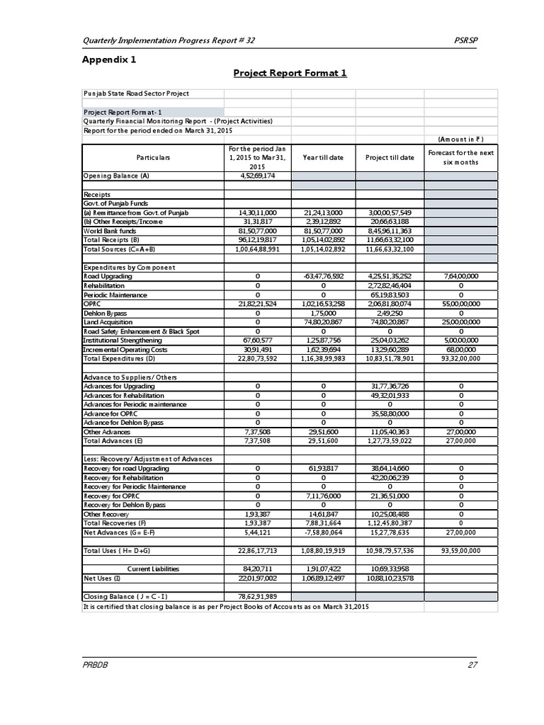 Appendix 1 Project Report Format 1: Quarterly Implementation Progress ...