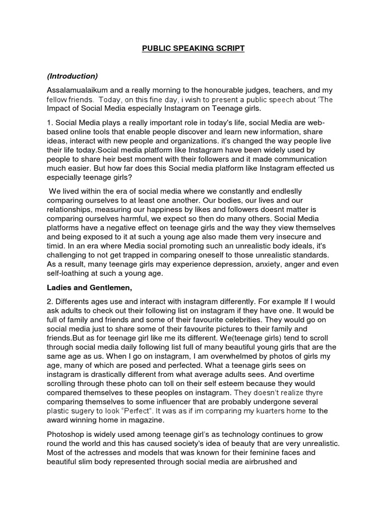 Public Speaking Script | Download Free PDF | Adolescence | Eating Disorder