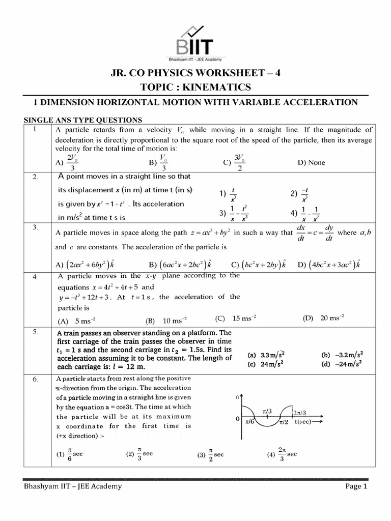 Jr. Co Physics Worksheet - 4 | PDF