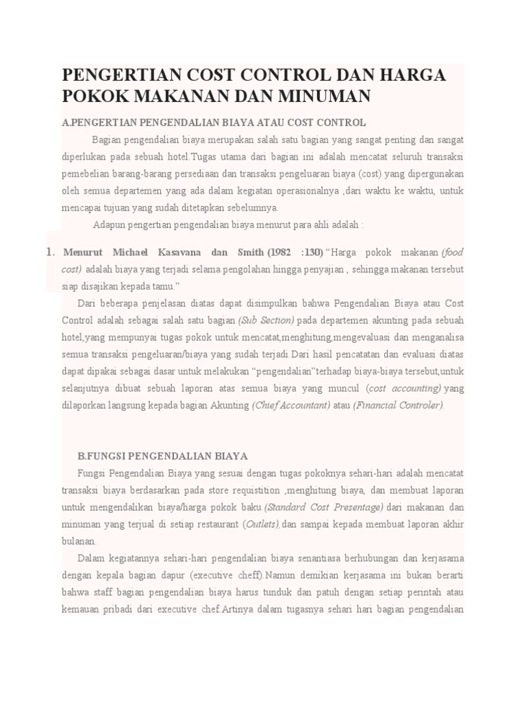 Teori 4 & 5 STP Riau Food Cost | PDF