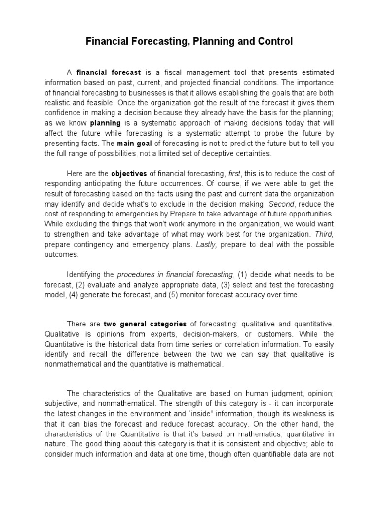 Financial Forecasting, Planning and Control | PDF | Internal Control | Forecasting