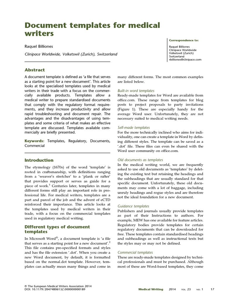 Document Templates For Medical Writers: Raquel Billiones Clinipace ...