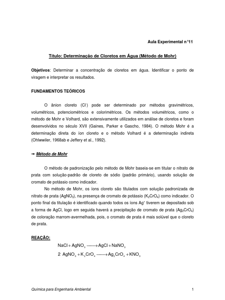Método De Mohr Pdf Titulação Química