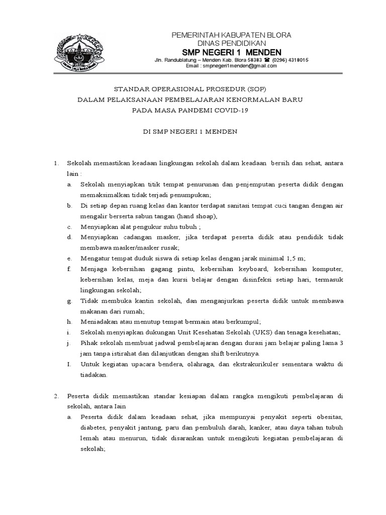 Sop New Normal SMP 1 Menden | PDF