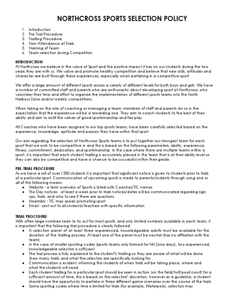 Sports Selection Policy 2021 | PDF | Sports | Human Nature