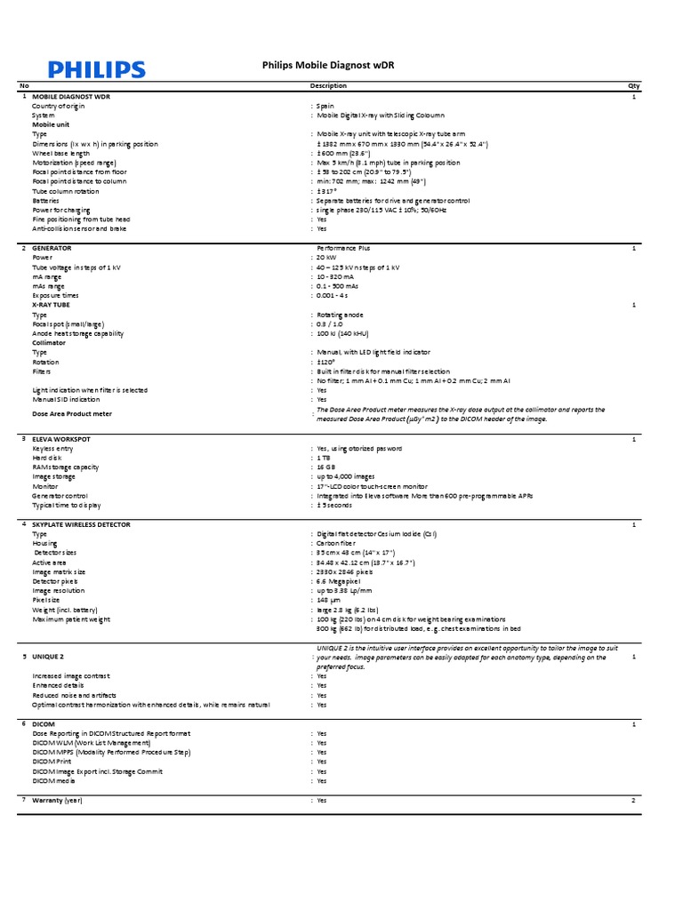 Spesifikasi Philips MobileDiagnost WDR | PDF | Vacuum Tube | Pixel