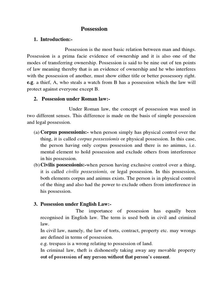Possession: 1. Introduction | PDF | Possession (Law) | Property