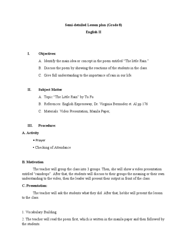 Analyzing the Importance of Rain Through a Poem: A Lesson Plan on Tu Fu ...