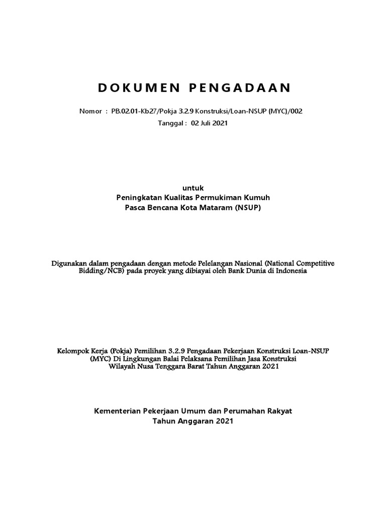 SDP - NSUP - Pasca Bencana Kota Mataram 02 - 07 - 2021 | PDF