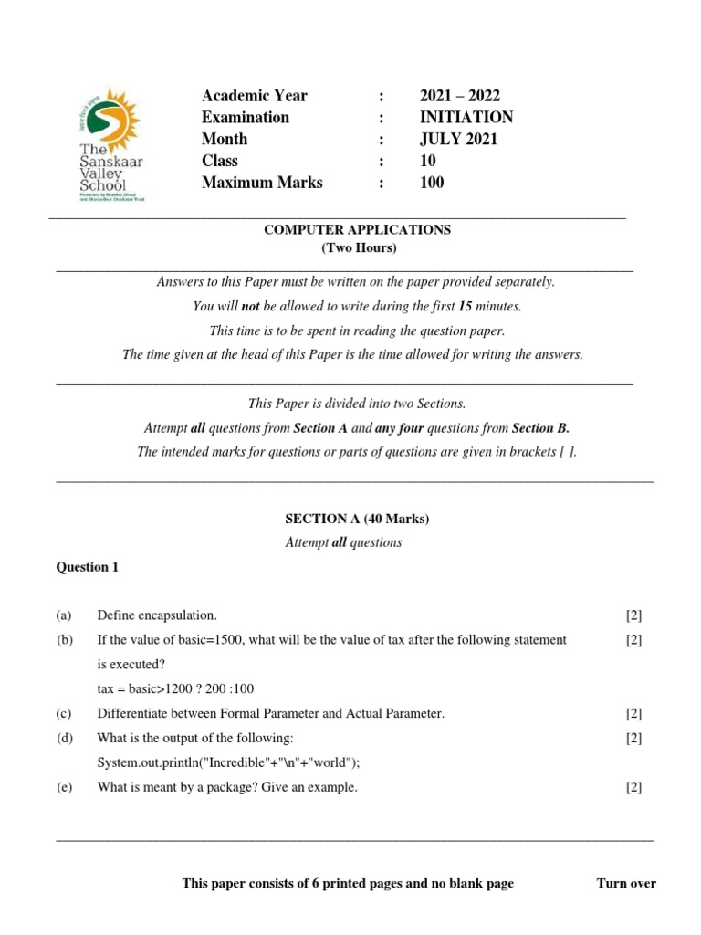 Computer Applications Exam Paper 2021 | PDF | Computer Program ...