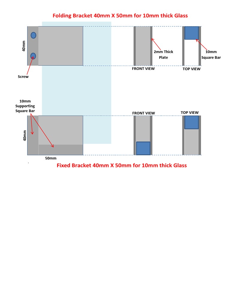 Folding Bracket 40mm X 50mm For 10mm Thick Glass: 2mm Thick Plate 10mm ...