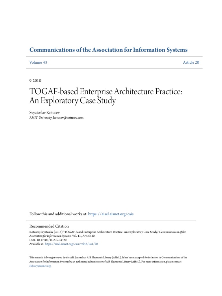 TOGAF-based Enterprise Architecture Practice: An Exploratory Case Study ...