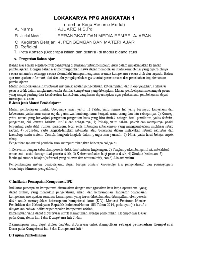 LK - KB 4 Resume Lokakarya PPG 2021 KB 1 Ajuardin | PDF