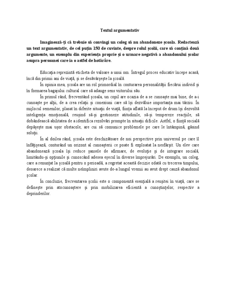 Model - Text Argumentativ | PDF