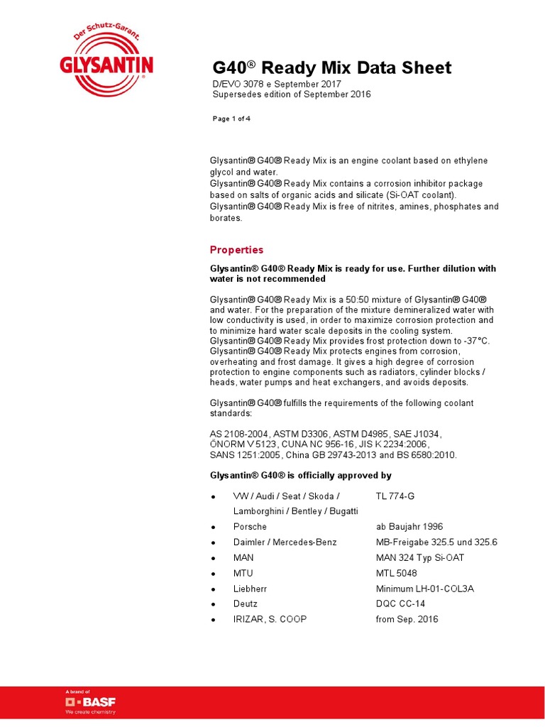 FT Glysantin g40 Ready Mix | PDF | Chemical Substances | Chemistry