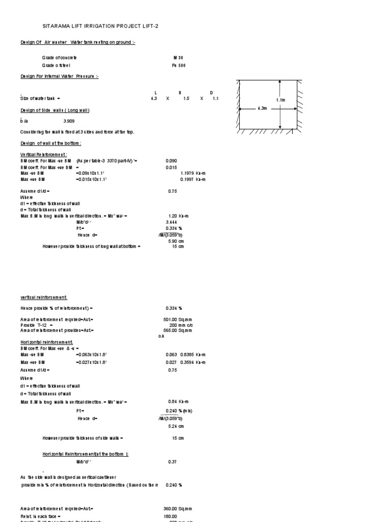Sitarama Lift Irrigation Project Lift-2: Design of Air Washer Water Tank Resting On Ground | PDF ...