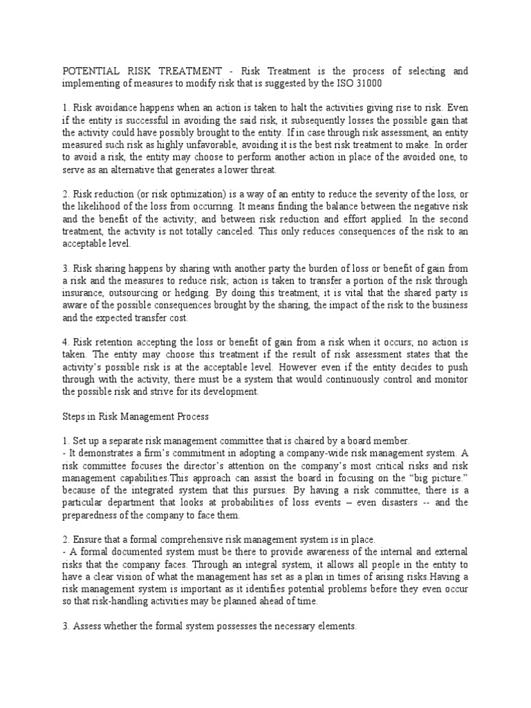 Potential Risk Treatment | PDF | Risk Management | Risk