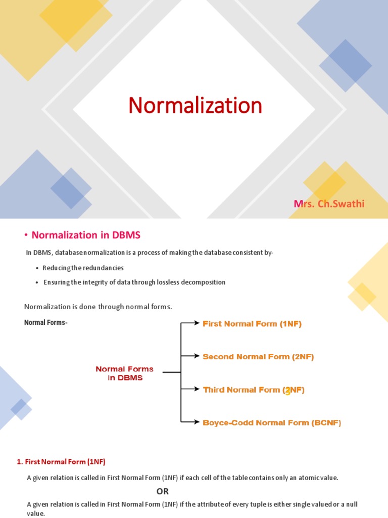 Normalization: Mrs. CH - Swathi | PDF | Data Model | Data