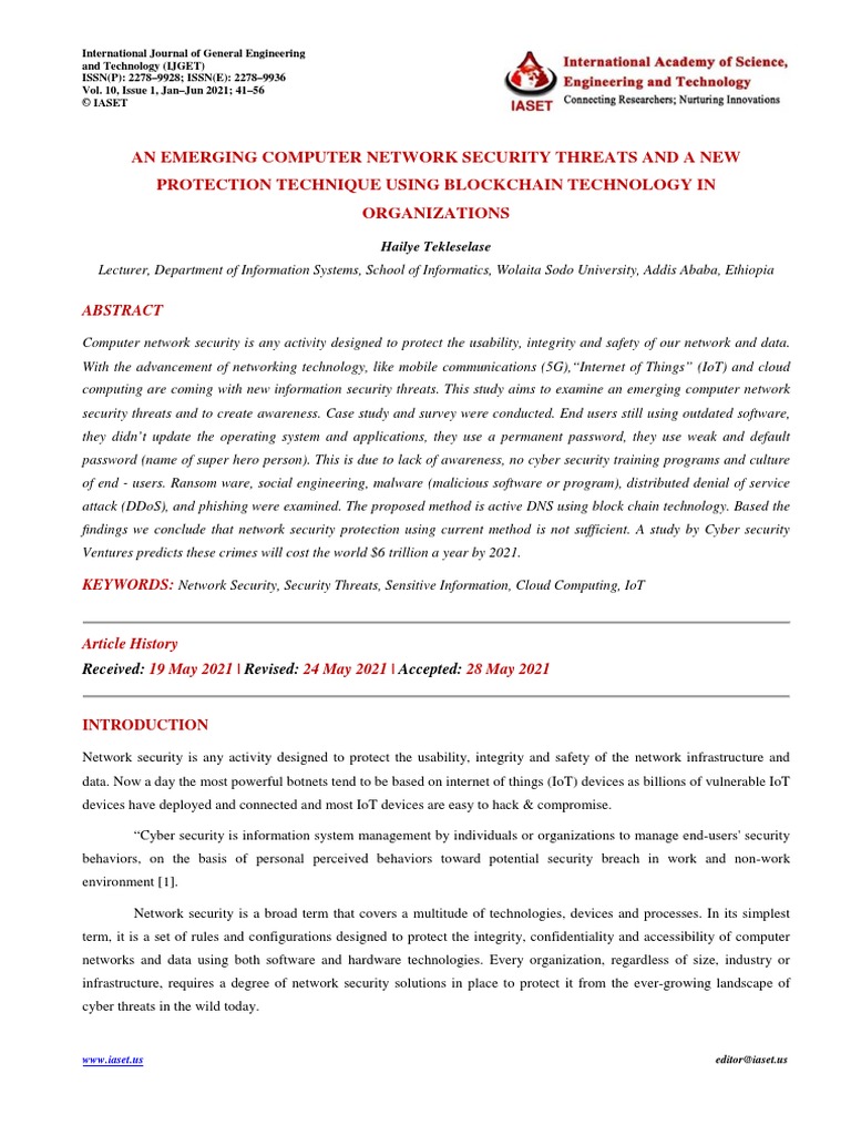 An Emerging Computer Network Security Threats and A New Protection Technique Using Blockchain ...