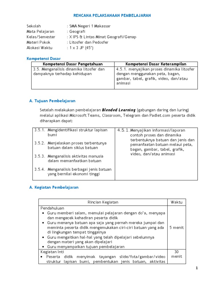 RPP Litosfer 01 | PDF | Sains & Matematika