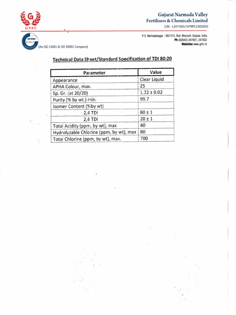 TDI 80:4 Technical Data Sheet | PDF