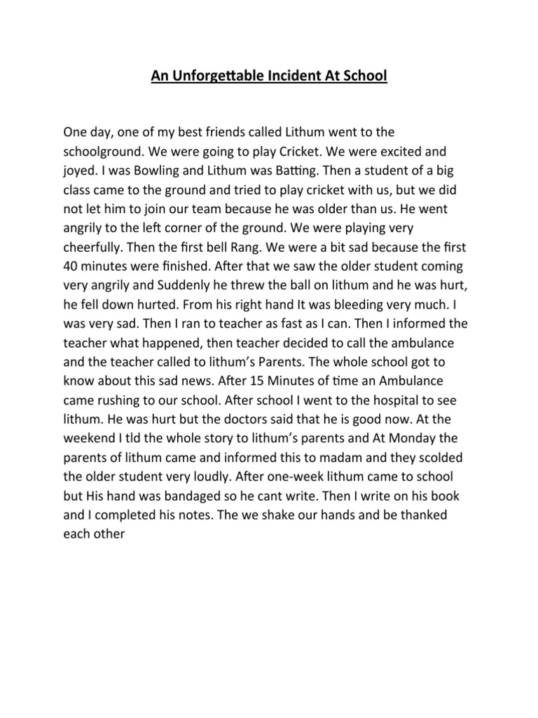 An Unforgettable Incident at School | PDF