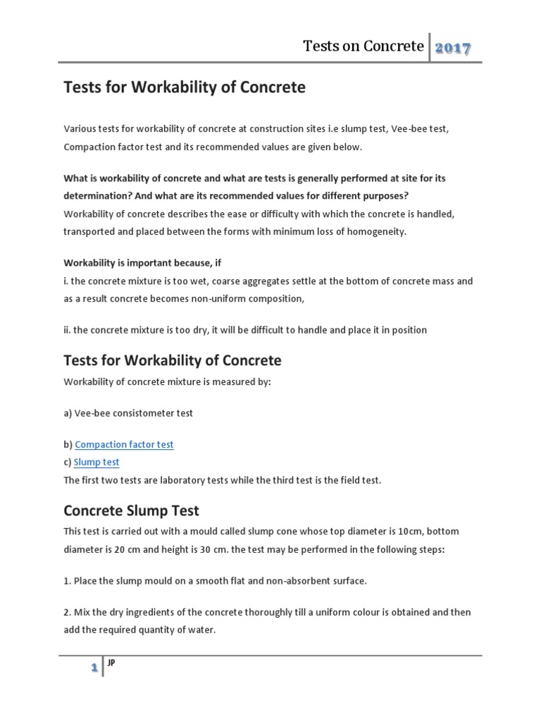 Concrete Workability Testing Methods | PDF | Concrete | Chemistry