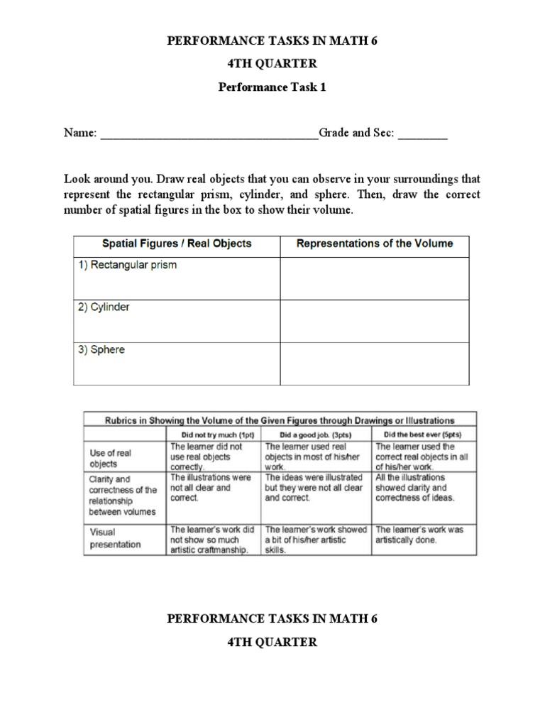 Performance Tasks in Math 6 4Th Quarter Performance Task 1 | PDF | Career & Growth