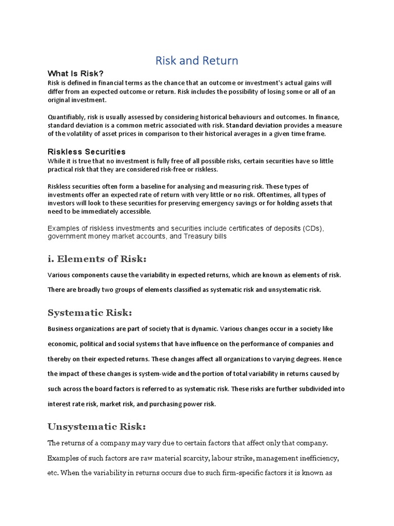 4.risk and Return Lesson | Download Free PDF | Beta (Finance) | Capital ...