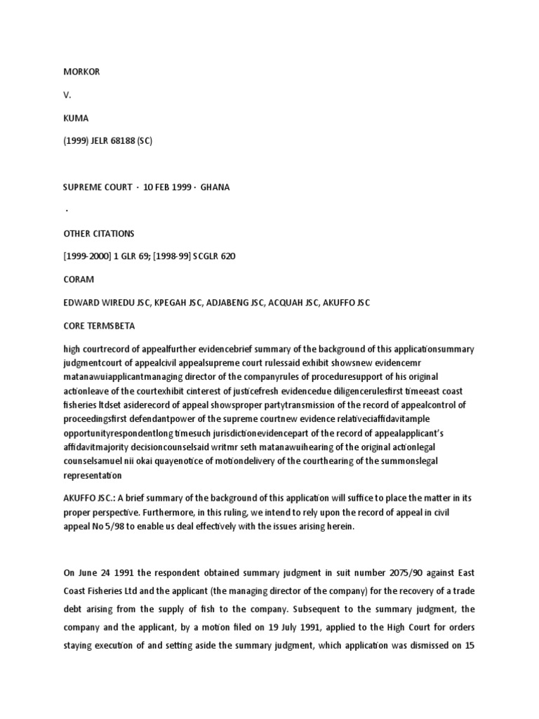 Morkor V Kuma | PDF | Lawsuit | Summary Judgment