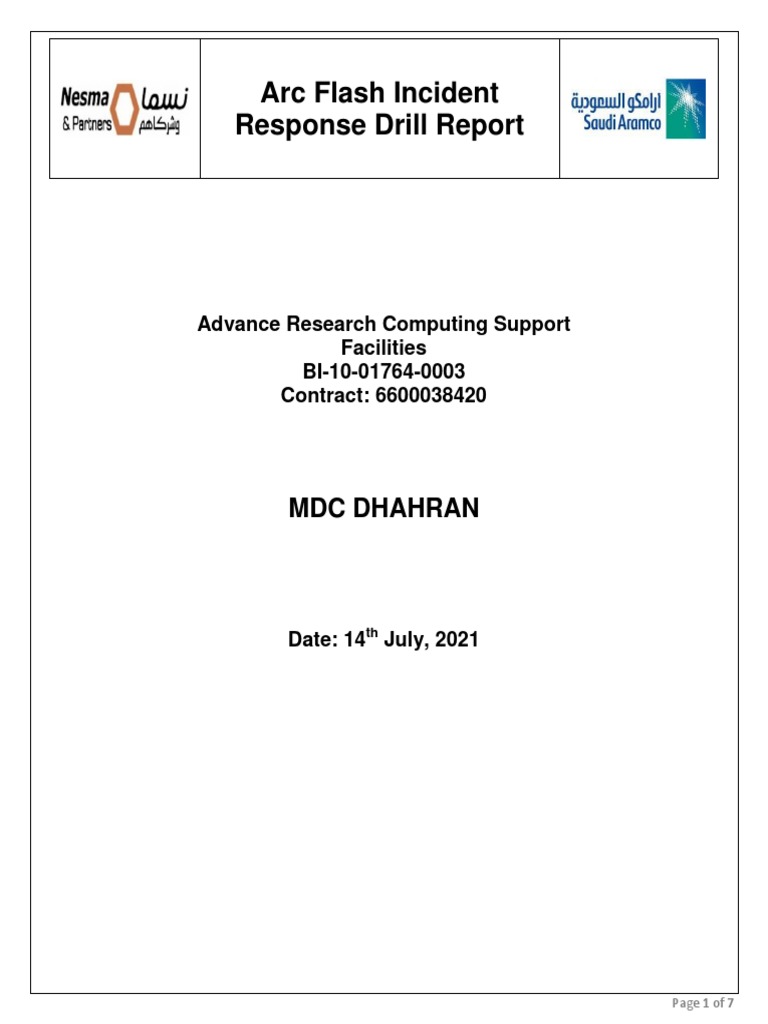Arc Flash Incident Response Drill Report | PDF | Emergency | First Aid