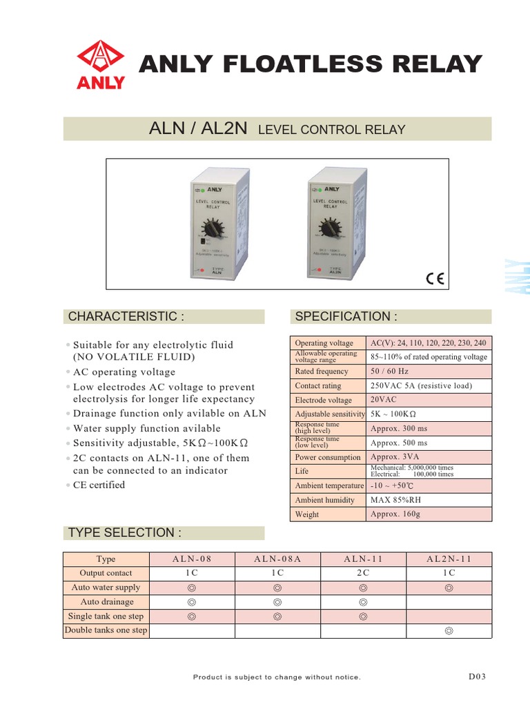 Anly Floatless Relay: Aln / Al2N | PDF | Switch | Relay