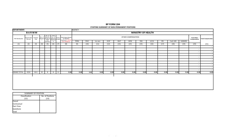 BP Form 204: Staffing Summary of Non-Permanent Positions Department | PDF