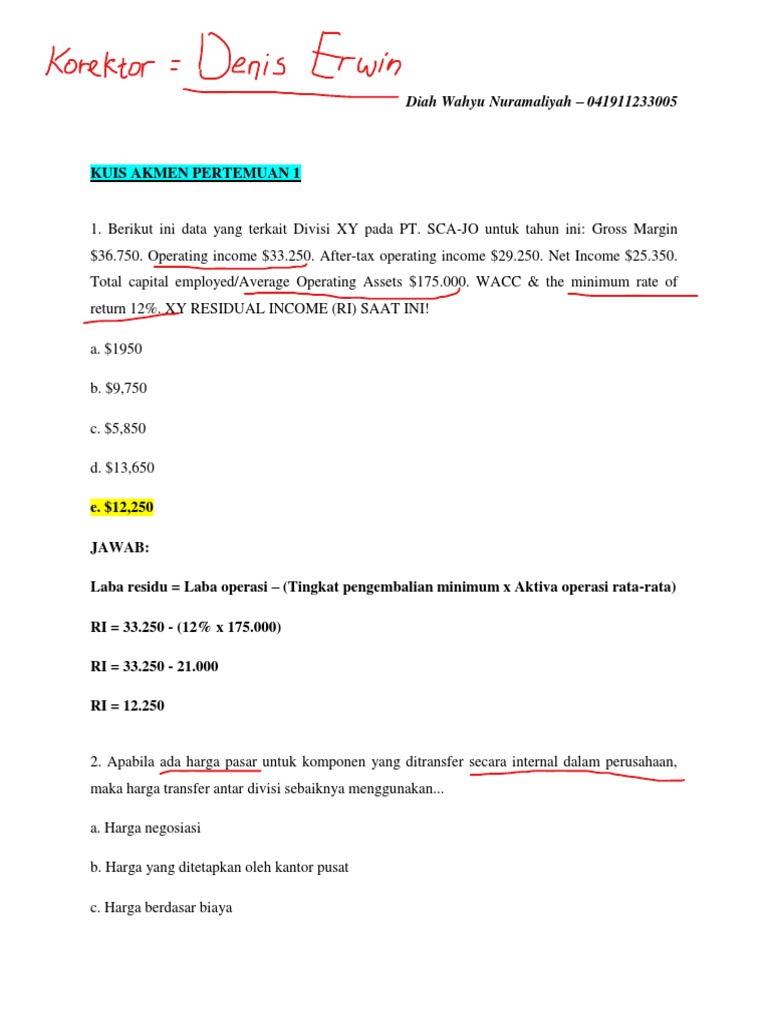 Koreksi-Kuis Akmen Materi Uas | PDF